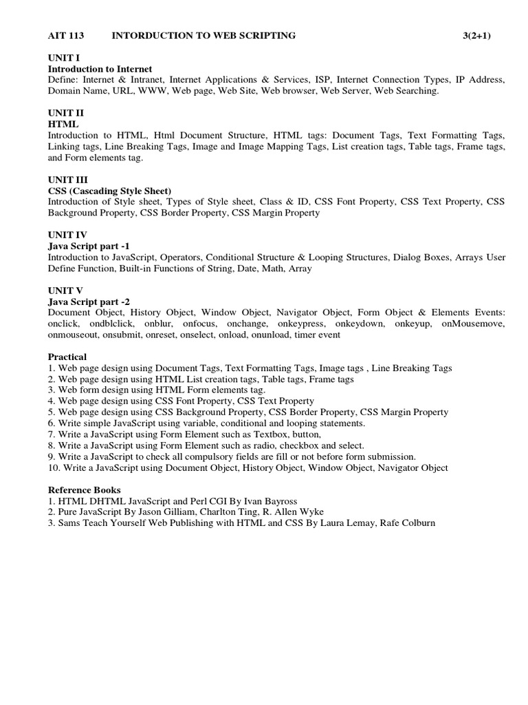 Web Scripting: HTML, CSS, JavaScript Guide | PDF