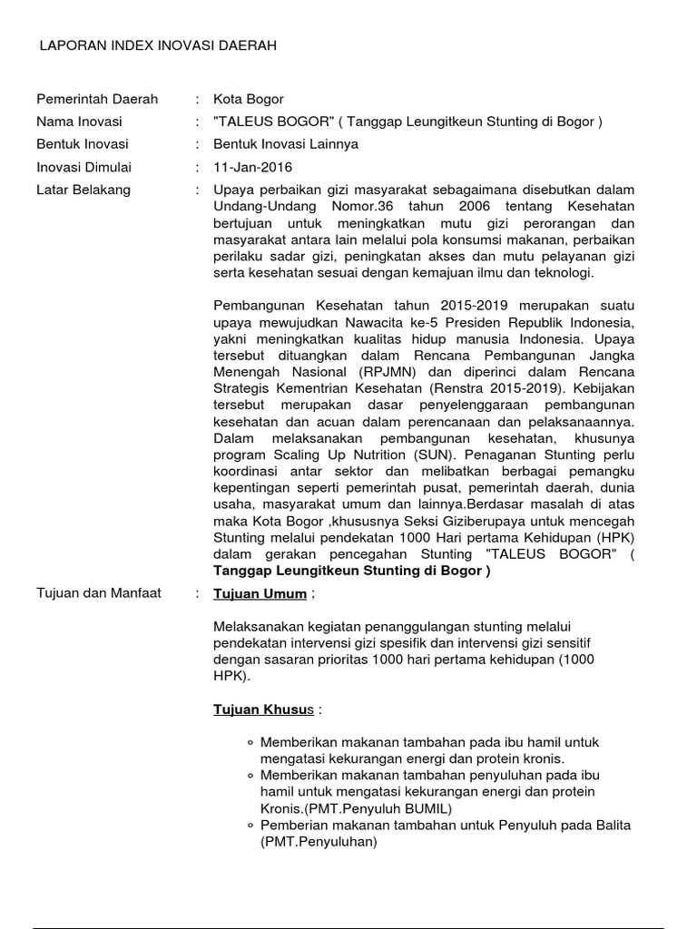 TALEUS - BOGOR - Tanggap - Leungitkeun - Stunting - Di - Bogor | PDF