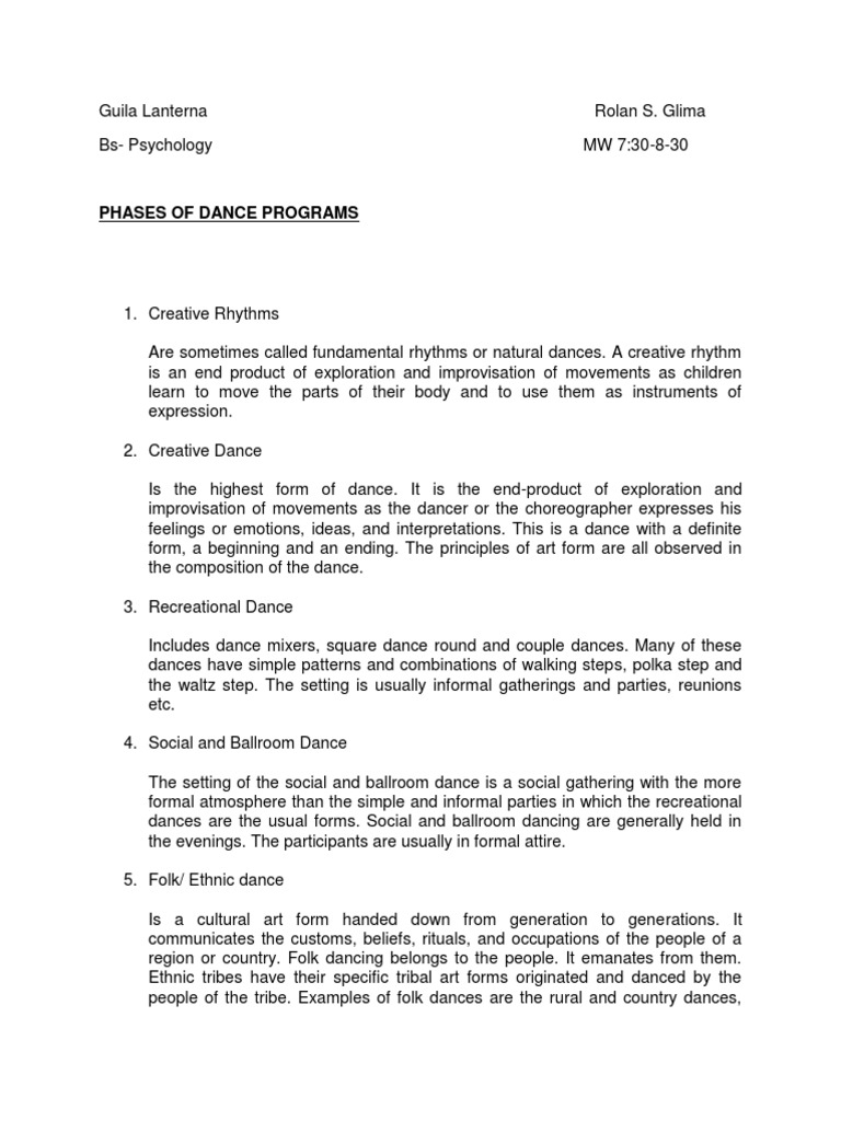 Phases of Dance Programs | PDF