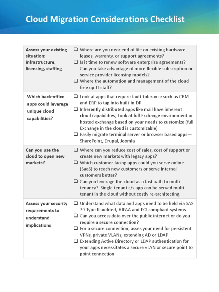 Cloud Migration Considerations Checklist | PDF | Cloud Computing ...