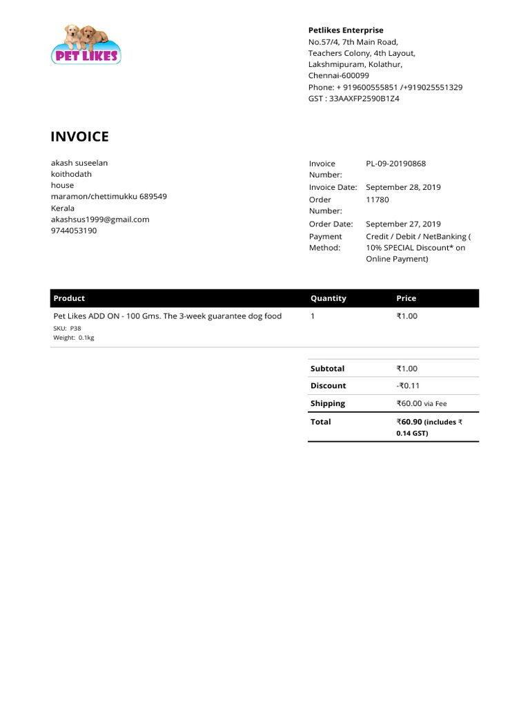 Invoice: Product Quantity Price | PDF