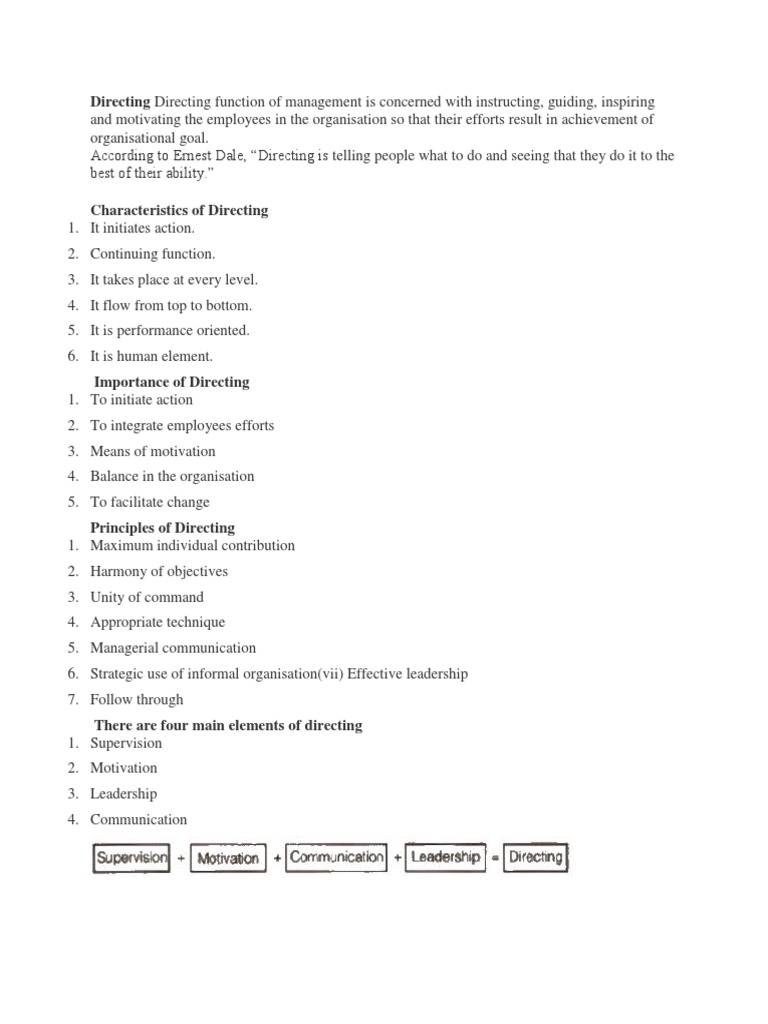 Directing Directing Function of Management Is Concerned With ...