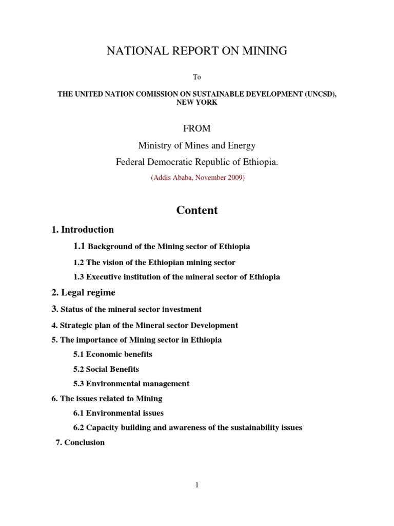 National Report On Mining: Content | PDF | Mining | Ethiopia