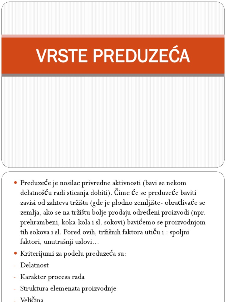 Vrste Preduzeca | PDF