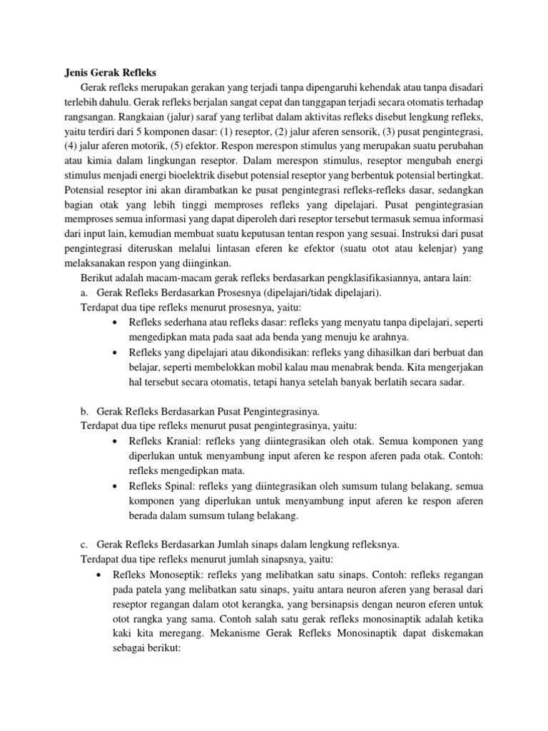 Jenis dan Mekanisme Gerak Refleks | PDF