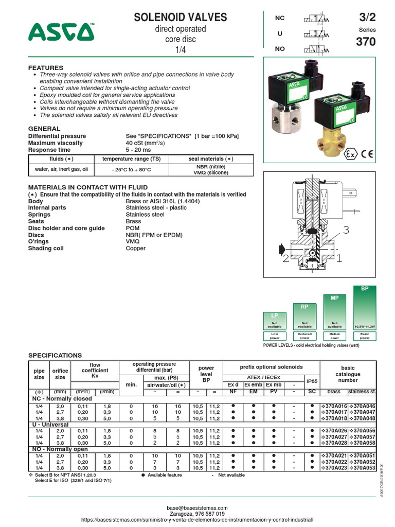 Valvula Solenoide Serie 370 Asco | PDF | Valve | Electrical Engineering