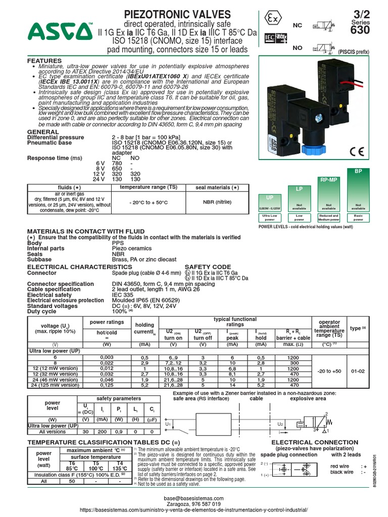 Valvula Piezotronic Atex Serie 630 Asco | PDF | Electrical Connector | Valve