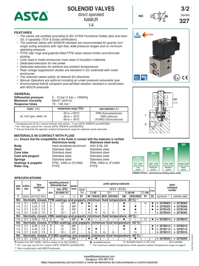 ASCO 327 Series Solenoid Valves Guide | PDF | Electrical Connector | Valve