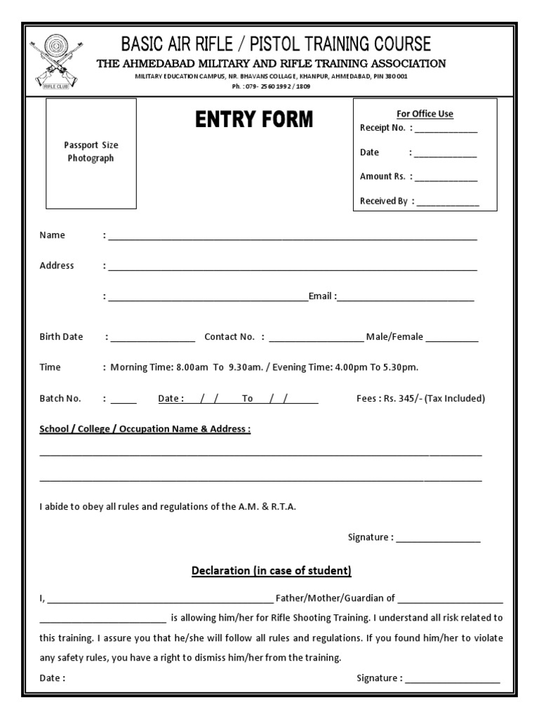 Registration Form and Declaration for Rifle Shooting Training at the ...
