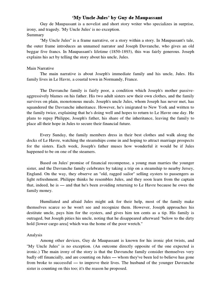 My Uncle Jules' by Guy de Maupassant | PDF