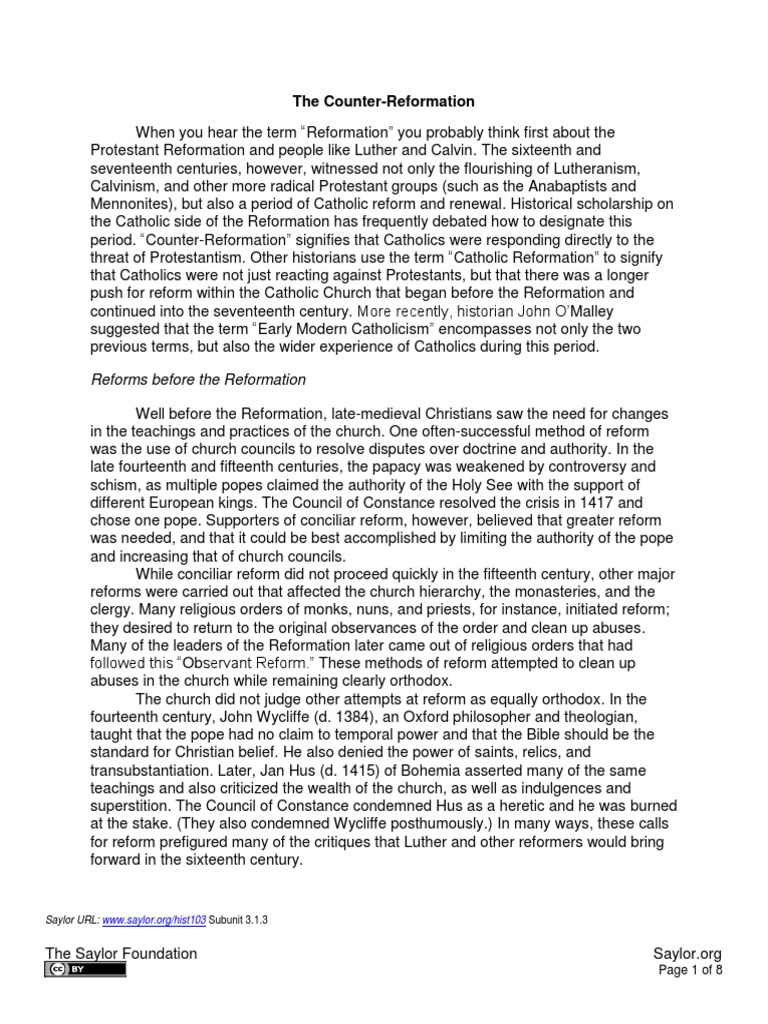 The Catholic Response to the Protestant Reformation: An Examination of ...