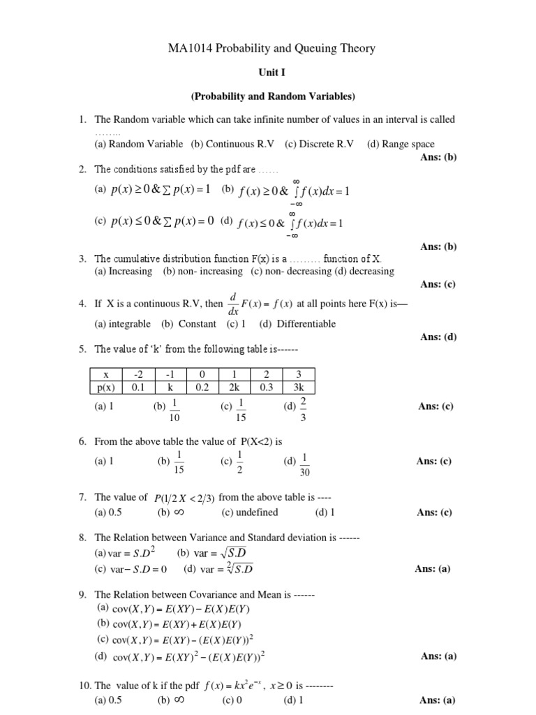 Multiple Choice Questions For 15MA207 | PDF | Markov Chain | Probability Distribution