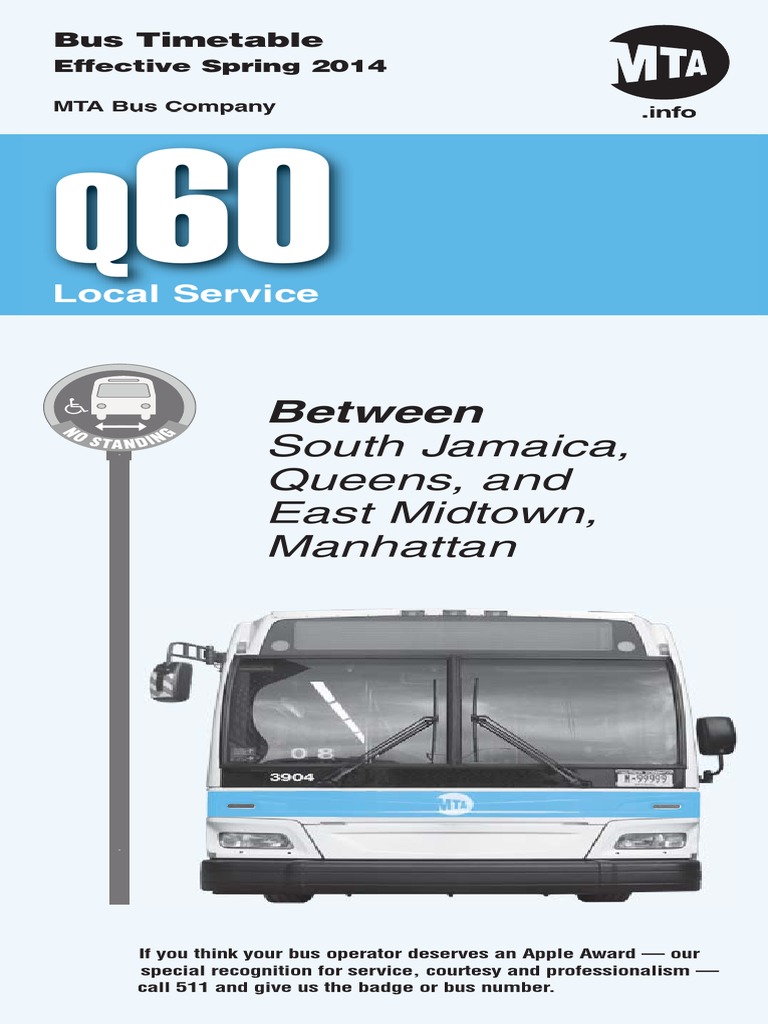 Q60 Schedule Spring '14 PDF | PDF | Bus Transport | Public Transport