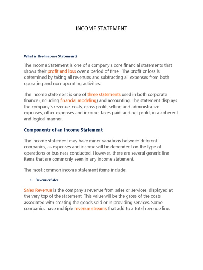 Income Statement: Profit and Loss | PDF | Earnings Before Interest ...