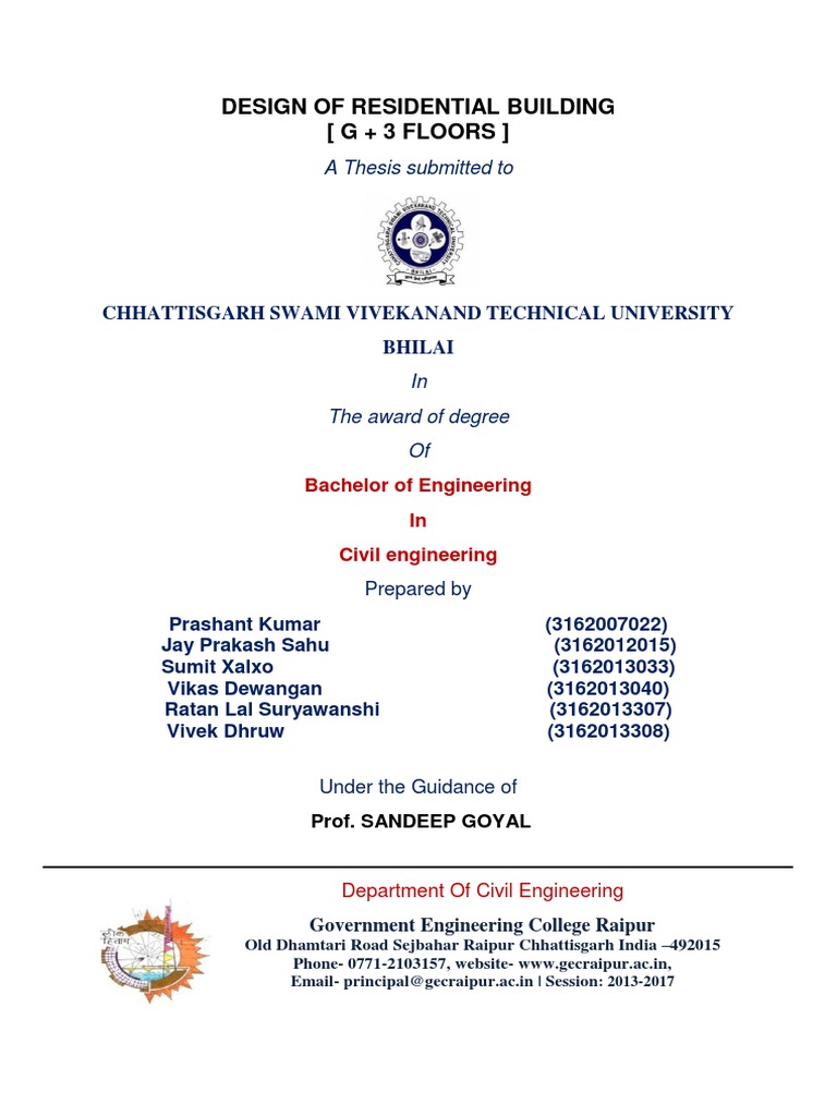 Design of Residential Building (G + 3 Floors) : A Thesis Submitted To ...