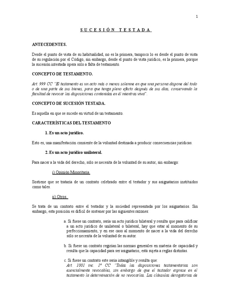 Sucesión Testada y Testamento: Conceptos Clave | PDF | Voluntad y ...