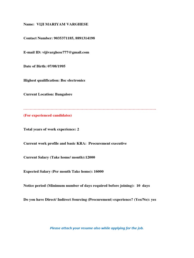 Filled Canidate Form | PDF