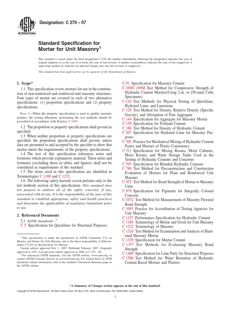 Astm C 270 PDF | Download Free PDF | Mortar (Masonry) | Cement