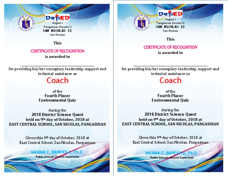 Coach Coach: Certificate of Recognition Certificate of Recognition | PDF