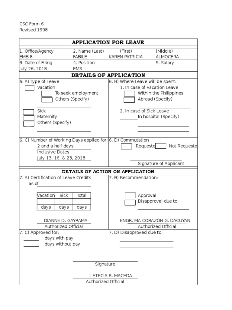 CSC Form 6 Leave Application Guide | PDF