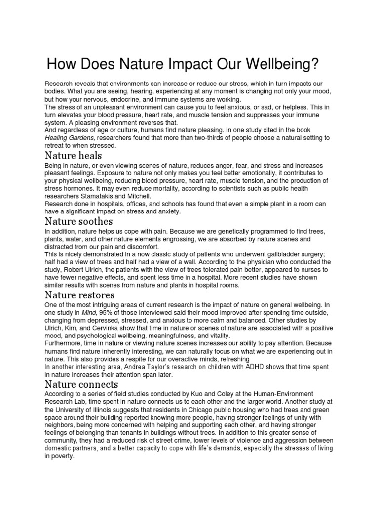 Nature Impacts Our Wellbeing | PDF | Stress (Biology) | Mood (Psychology)