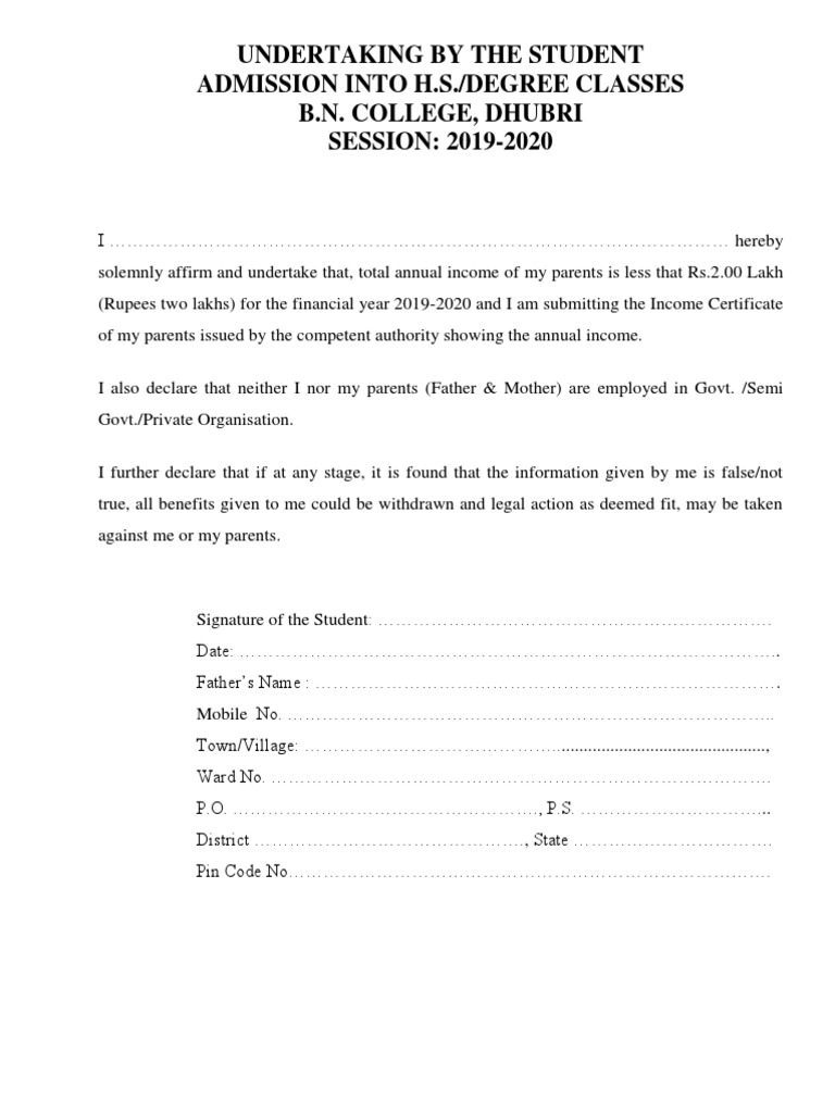 Undertaking Student | PDF