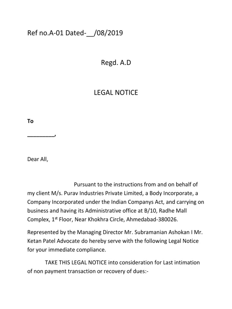 LEGAL NOTICE-Recovery of Dues | PDF | Lawsuit | Invoice
