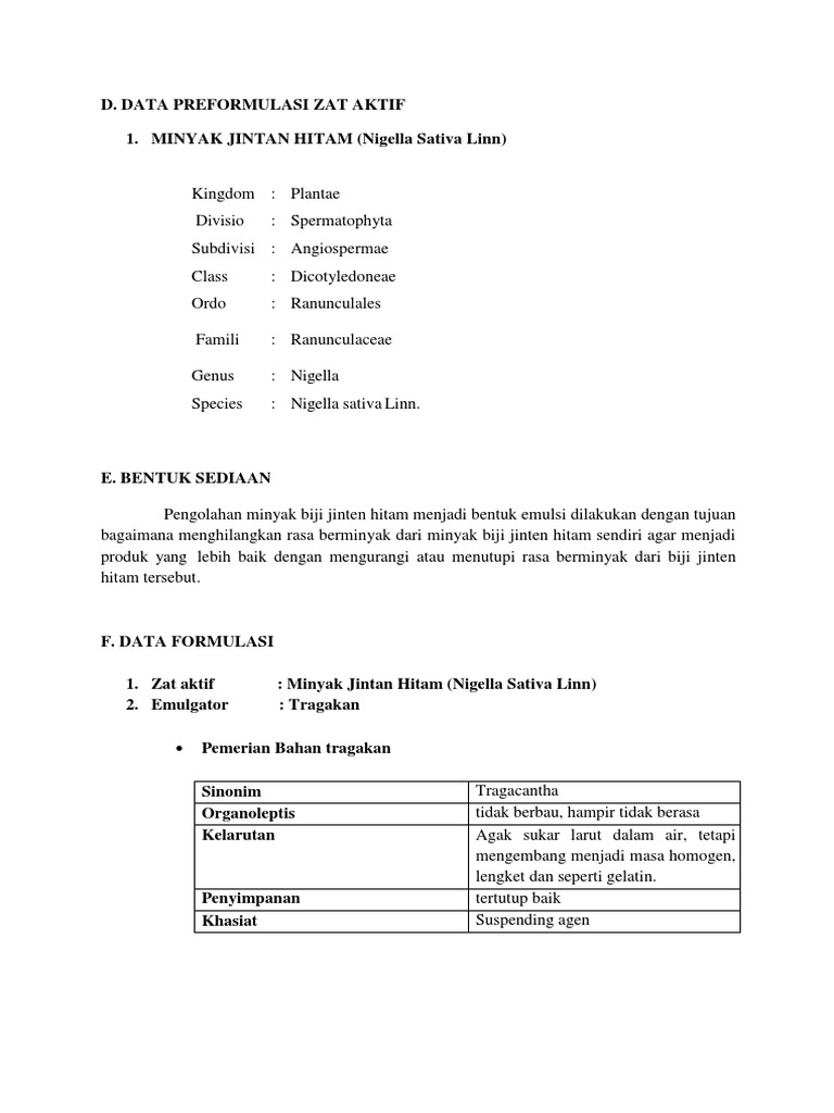STANDARISASI FORMULA EMULSI MINYAK JINTAN HITAM | PDF
