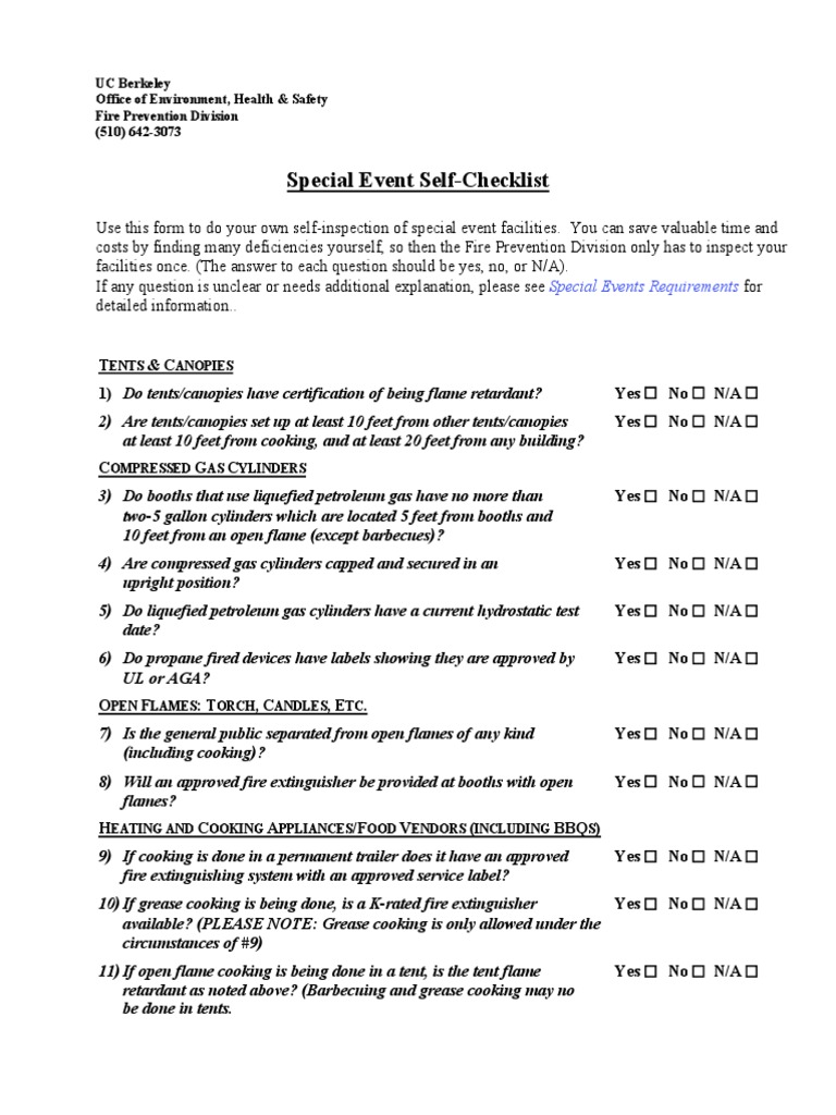 Special Event Checklist | PDF | Barbecue | Fires