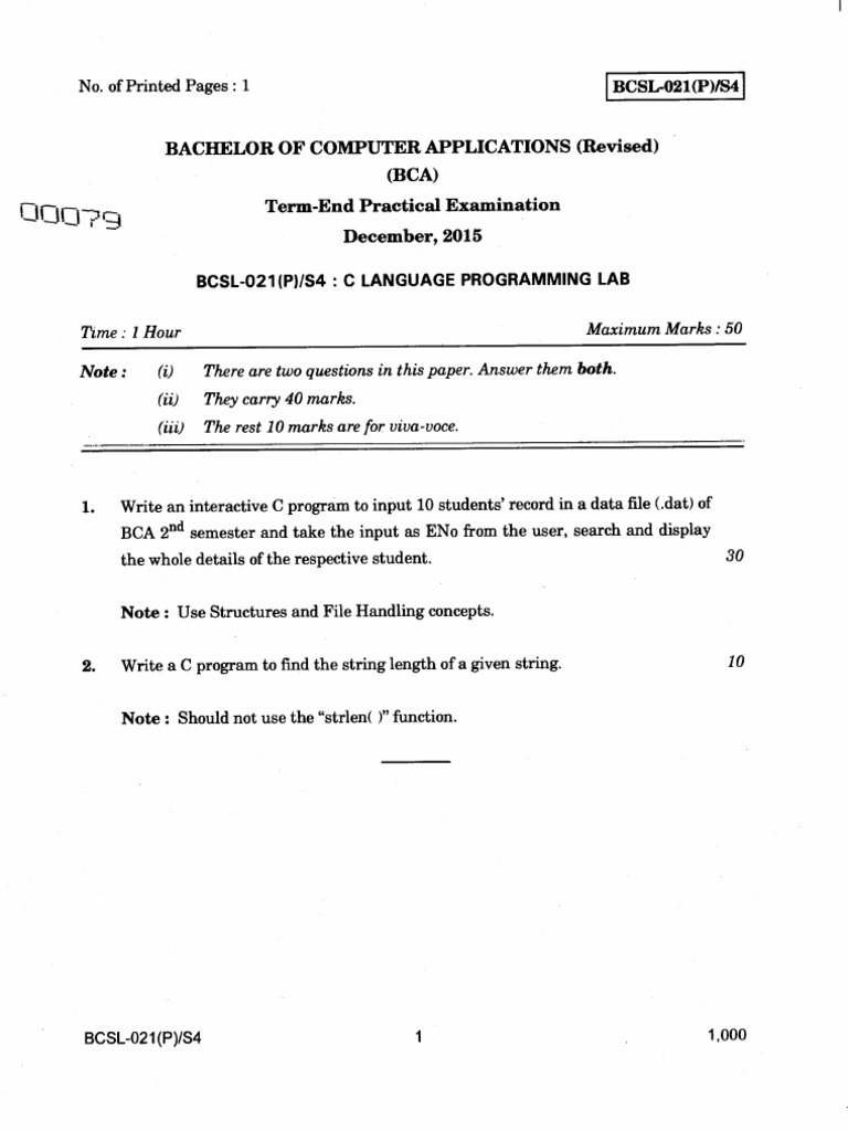 BCSL 021 (P) S4 December 2015 | PDF | Computer Programming | Information Technology