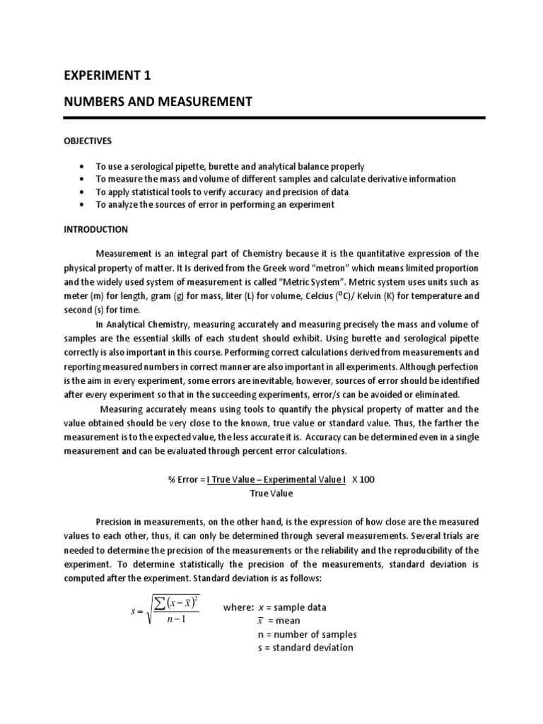 Experiment 1 - Numbers and Measurement | PDF | Measurement | Accuracy ...