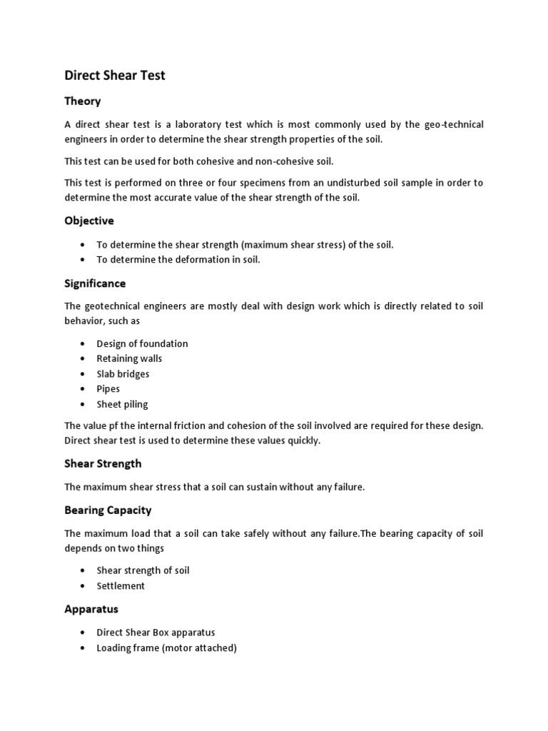 Direct Shear Test | PDF | Geotechnical Engineering | Strength Of Materials