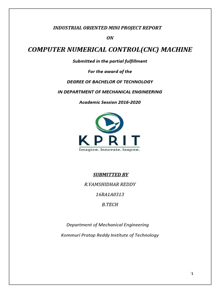 Computer Numerical Control (CNC) Machine: Industrial Oriented Mini Project Report ON | PDF ...