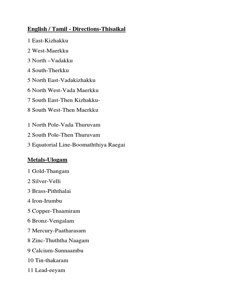 Directions in Tamil | PDF