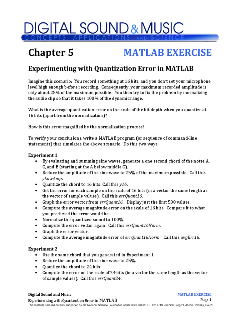 Matlab Exercise Experimenting With Quantization Error In Matlab Pdf Electrical Engineering