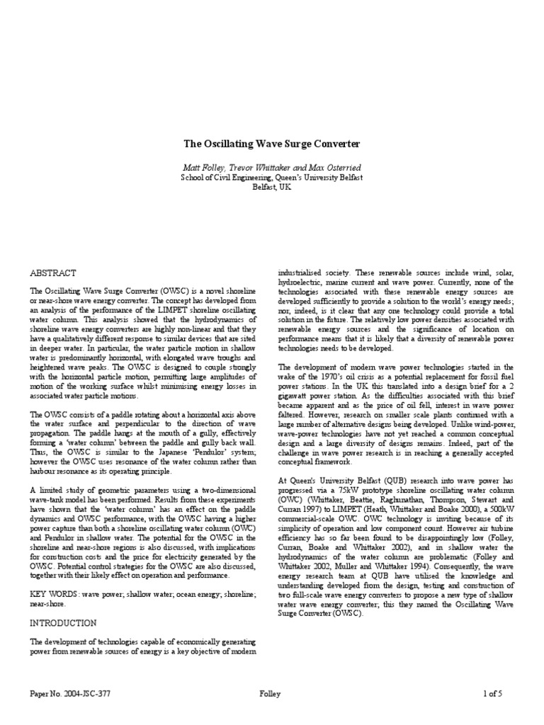 The Oscillating Wave Surge Converter PDF | PDF | Deep Foundation | Waves