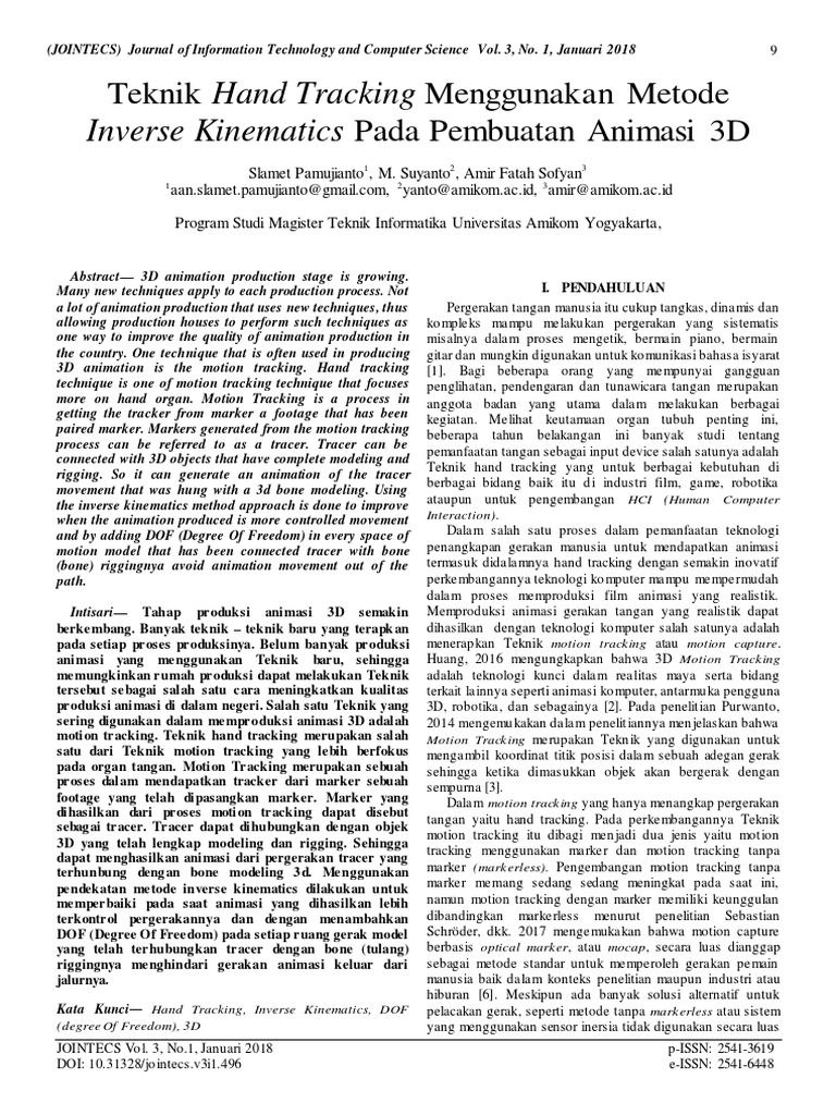 Teknik Hand Tracking Menggunakan Metode Inverse Kinematics Pada ...