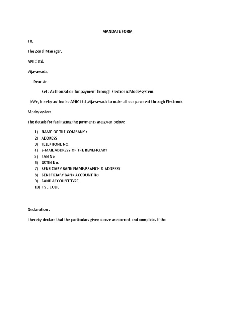 APIIC Electronic Payment Mandate Form | PDF | Banking | Payments
