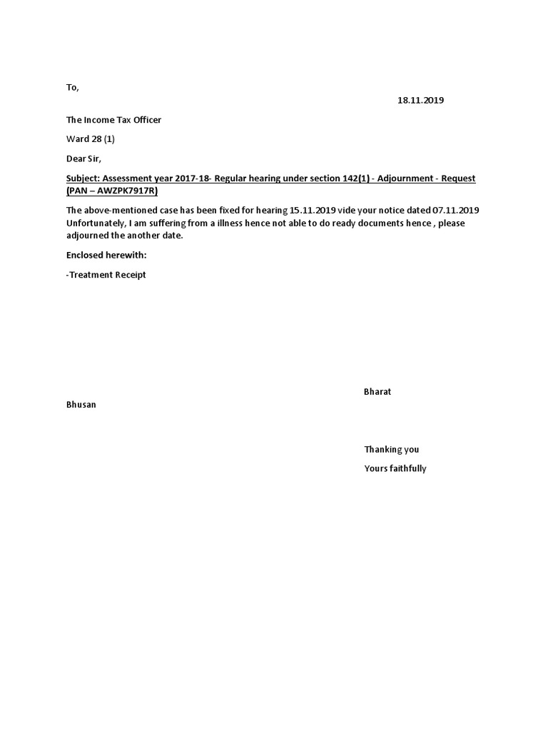 Adjournment Request for Income Tax Hearing | PDF