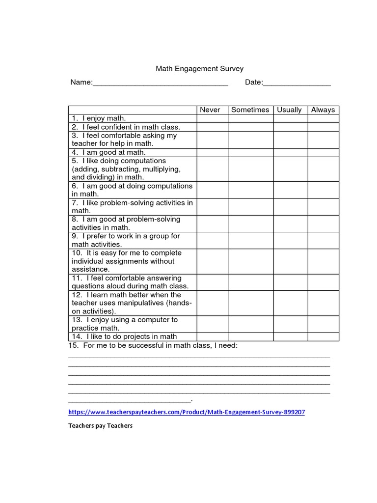 Math Engagement Survey | PDF | Self-Improvement
