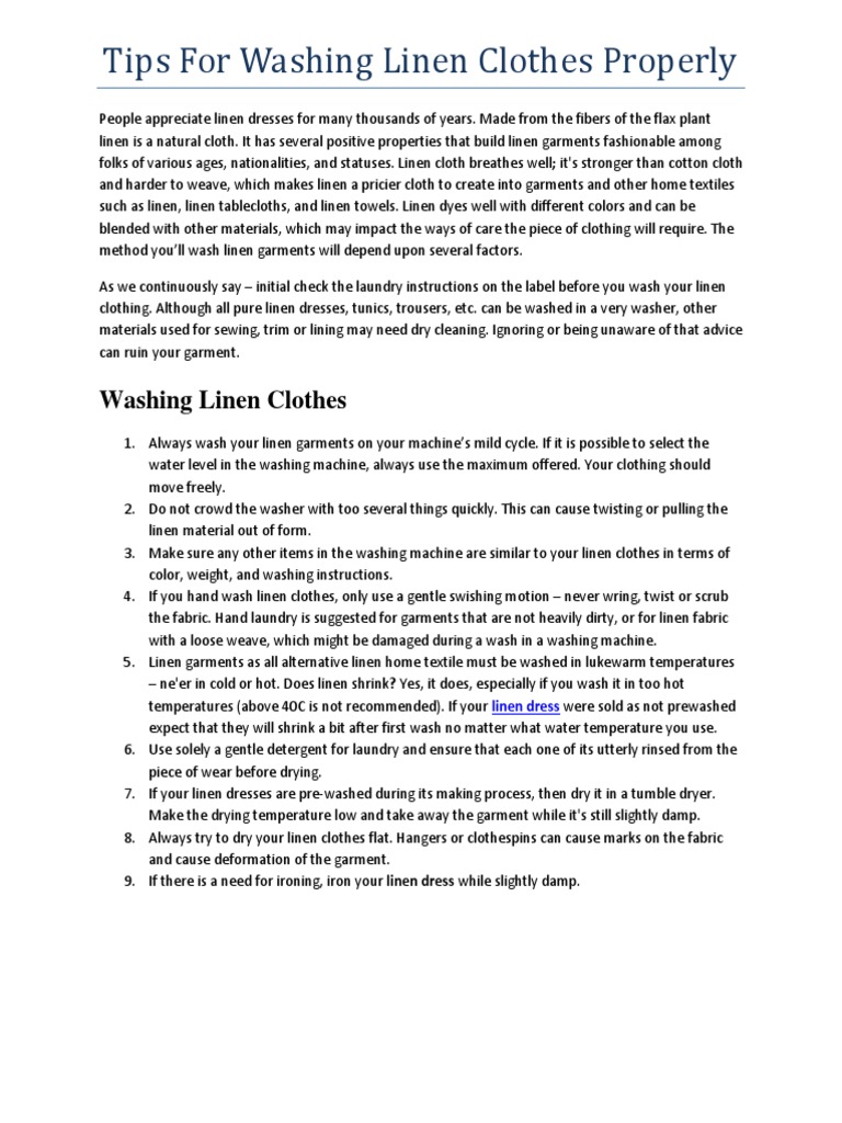 Proper Care for Linen Clothing | PDF | Linens | Clothing