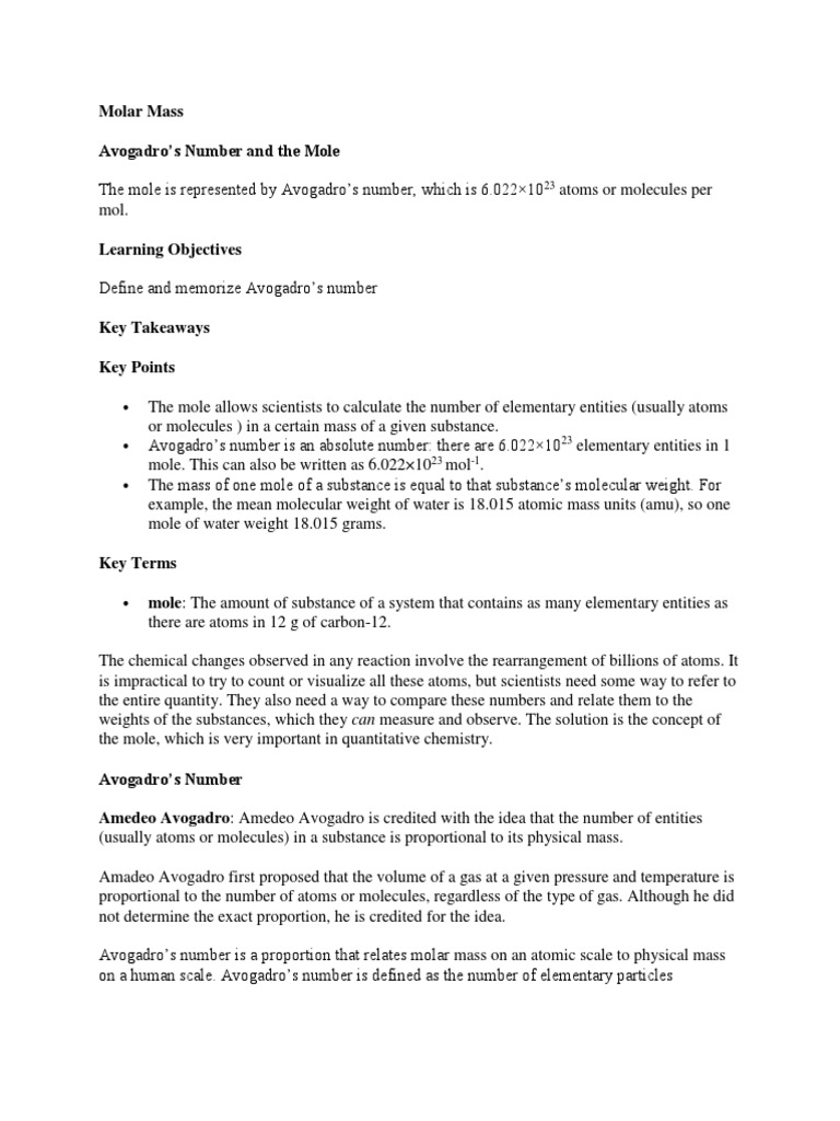 Molar Mass | PDF | Mole (Unit) | Atomic Mass Unit