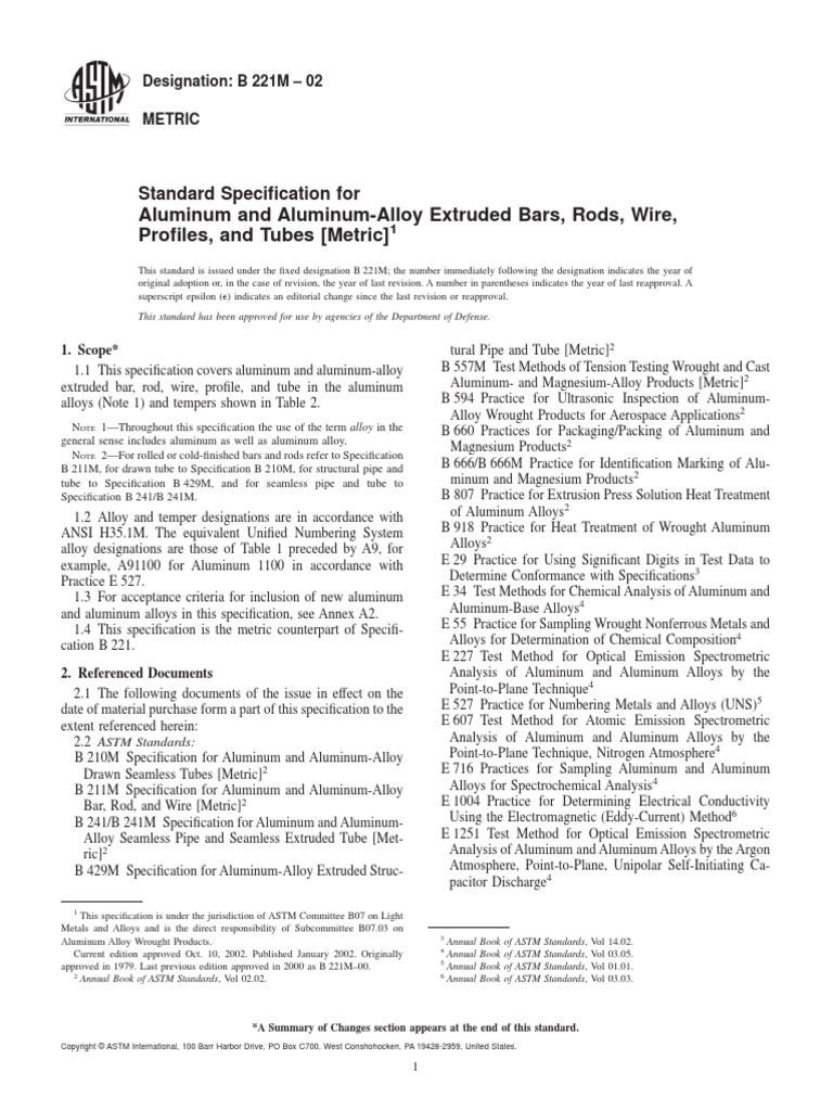 Al Alloy STD Astm-B221m | PDF | Pipe (Fluid Conveyance) | Extrusion