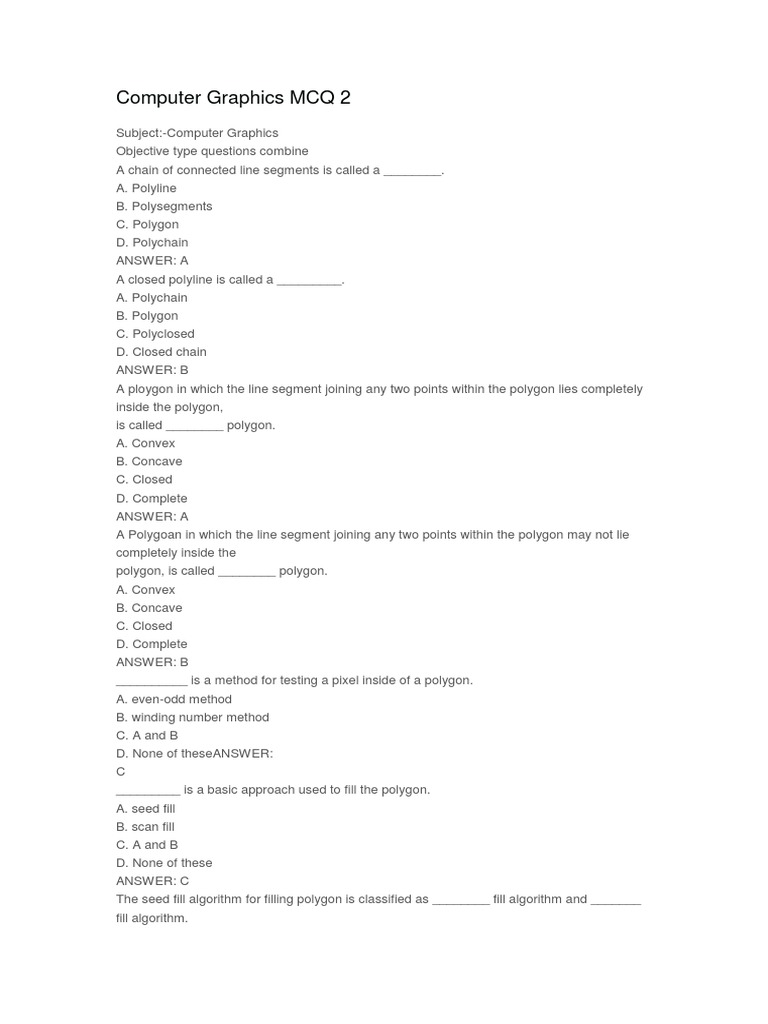 Computer Graphics MCQ 2 | PDF | Vertex (Geometry) | Display Resolution