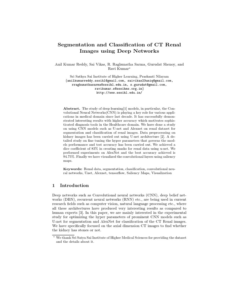 Segmentation and Classification of CT Renal Images Using Deep Networks | PDF | Image ...