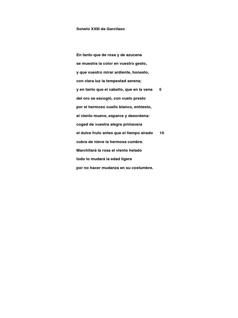 Comentario Soneto XXIII de Garcilaso PDF | PDF | Sonetos | Renacimiento