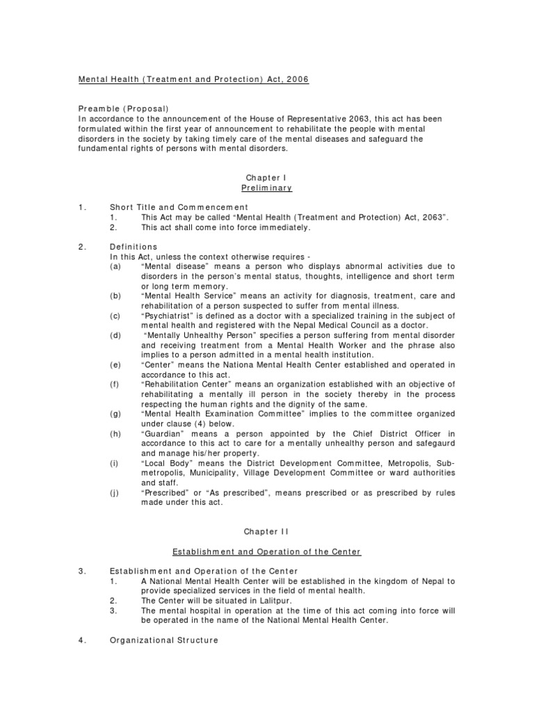 Mental Health Treatment Act, 2006 | PDF | Mental Disorder | Mental Health
