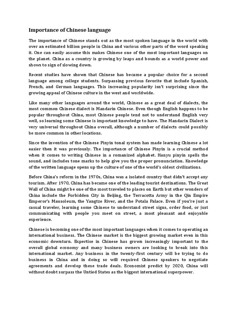 Importance of Chinese Language | PDF | Pinyin | Standard Chinese