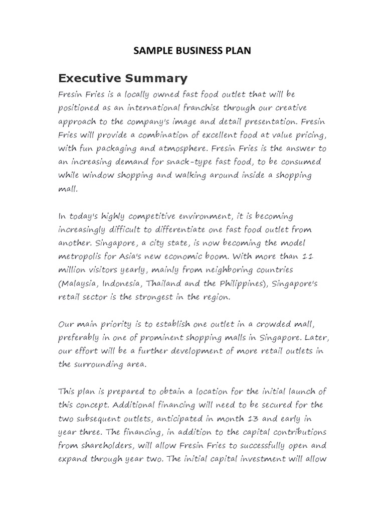 Fresin Fries Fast Food Business Plan | PDF | Fast Food | Retail