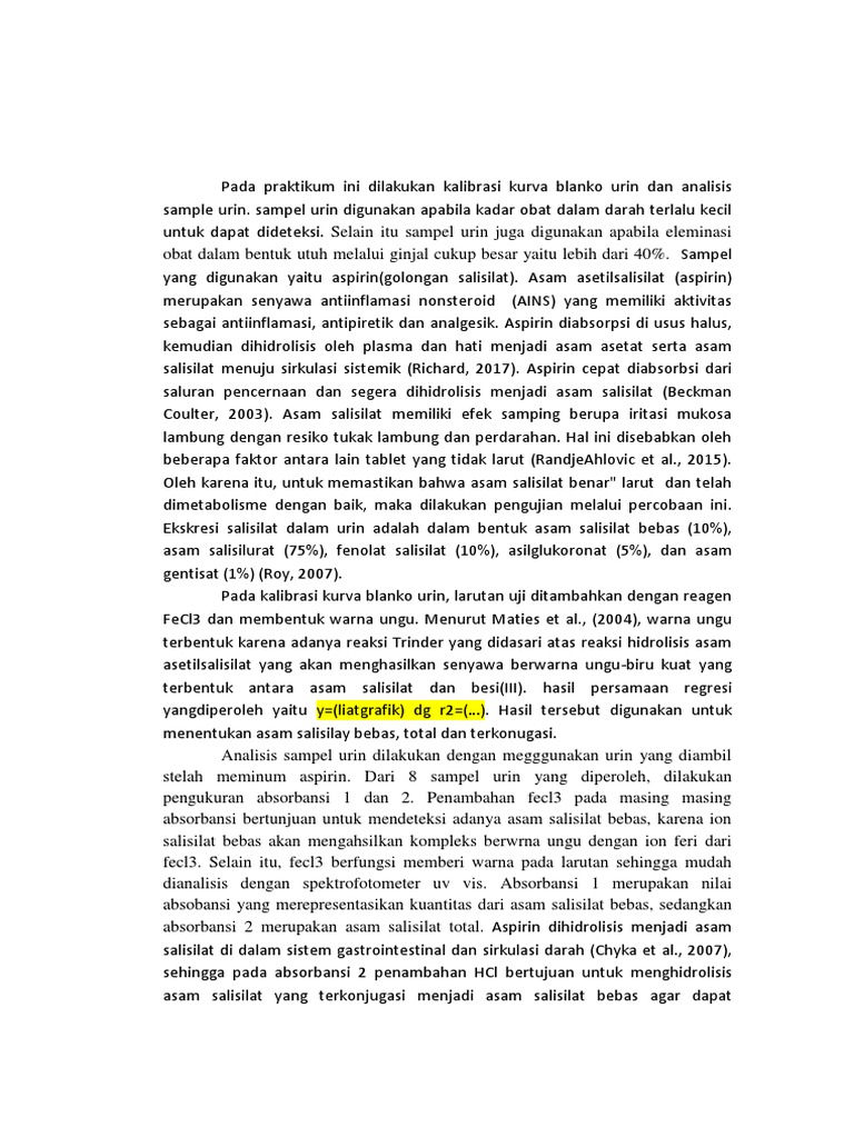 Kalibrasi Kurva Blanko Urin Aspirin | PDF | Sains & Matematika